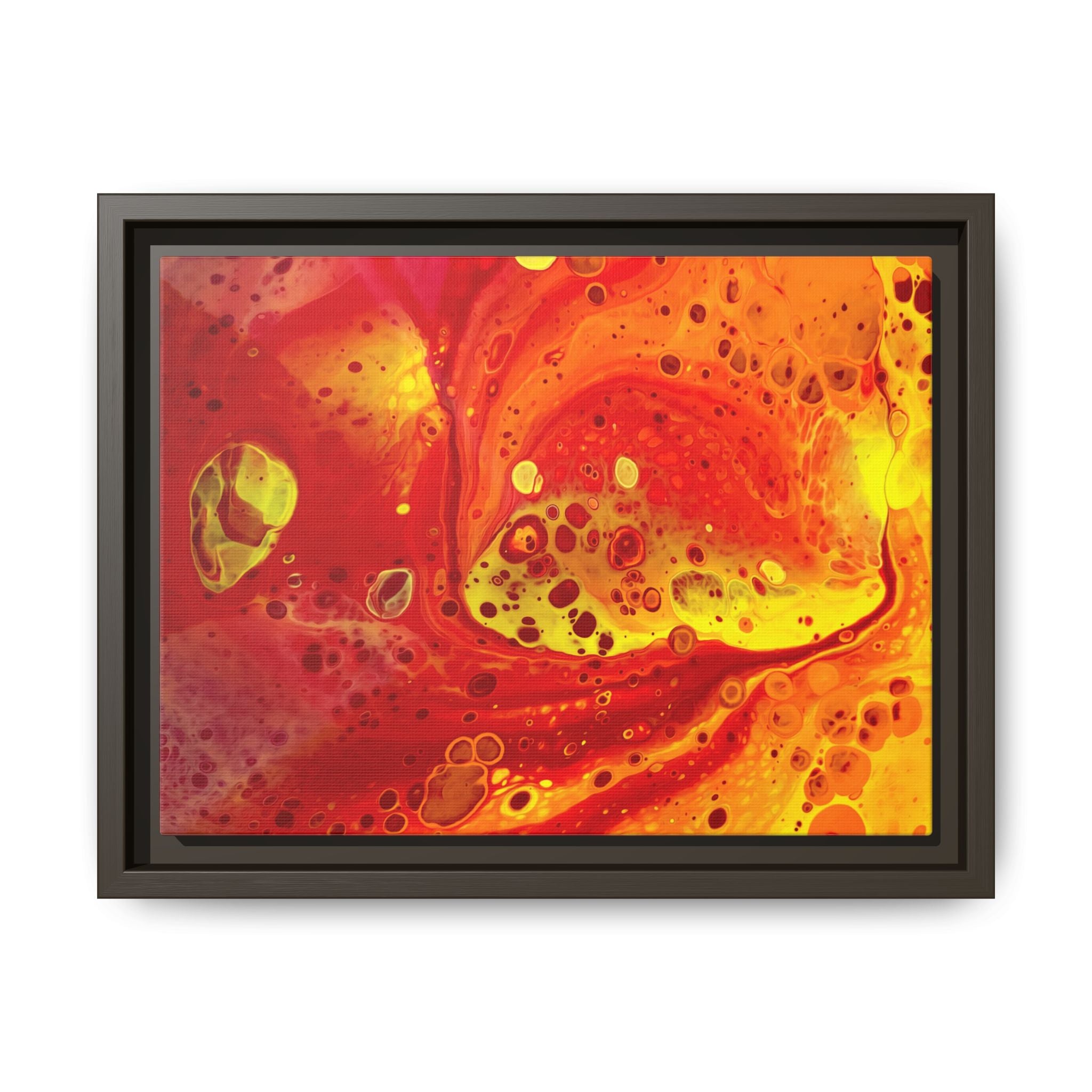 Bespattered Facade Flamin' Hot Framed Canvas Art Print | 3 Frame Color